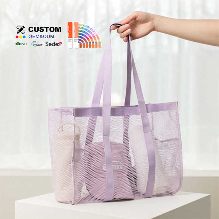 Custom Logo Printed Large Size Grocery With Drawstring White Mesh Bag ...