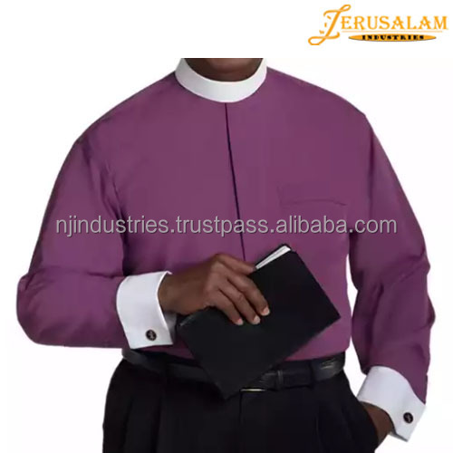 New Wholesale Price Banded Collar Men's Long Sleeve French Cuff Purple ...