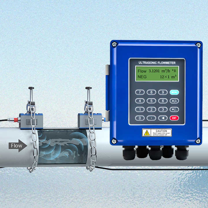 Rs232 Analog Doppler 12v Dn300 Rs485 Digital Liquid Water Flow Meter Ss304 Franged Clamp on Wall ...