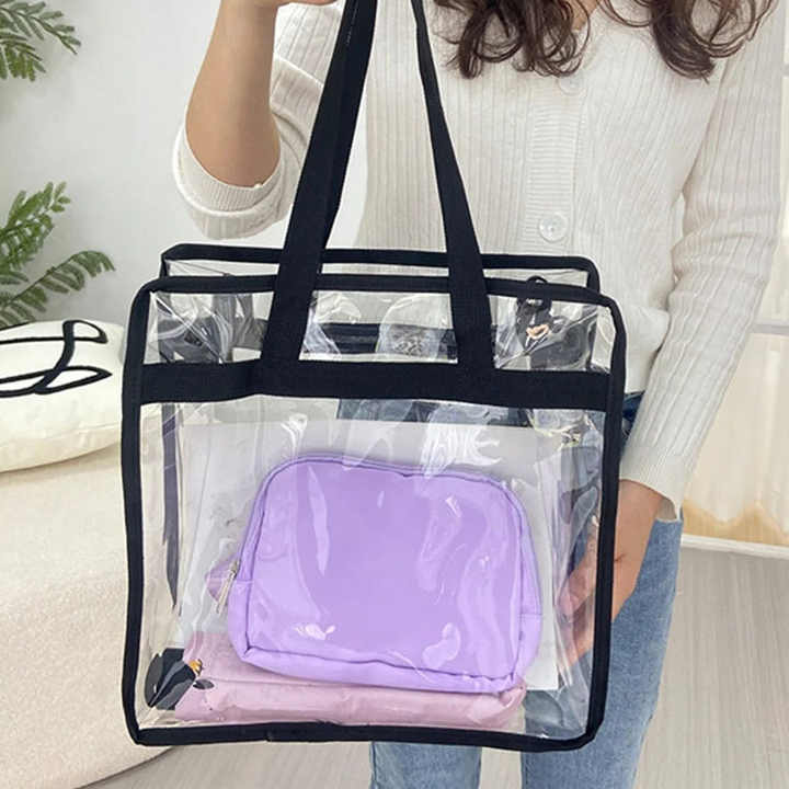 Custom Transparent PVC Beach Bag with Long Handle Waterproof Makeup ...