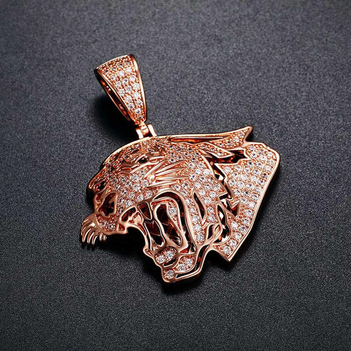 Men's Roaring Tiger 18K 925 Silver Rose Gold Hip Hop Pendant Chain ...