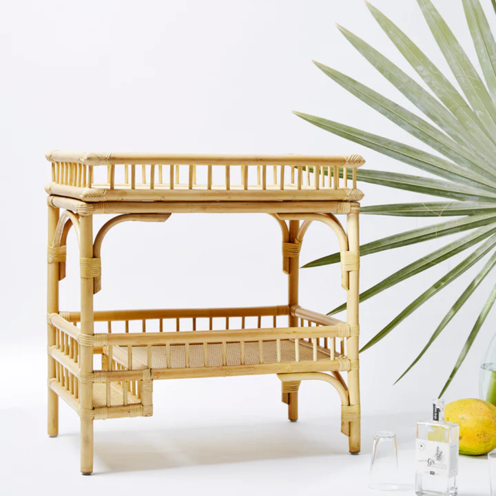 Handcrafted Natural Chic Rattan Bar Cart Tray Trolley