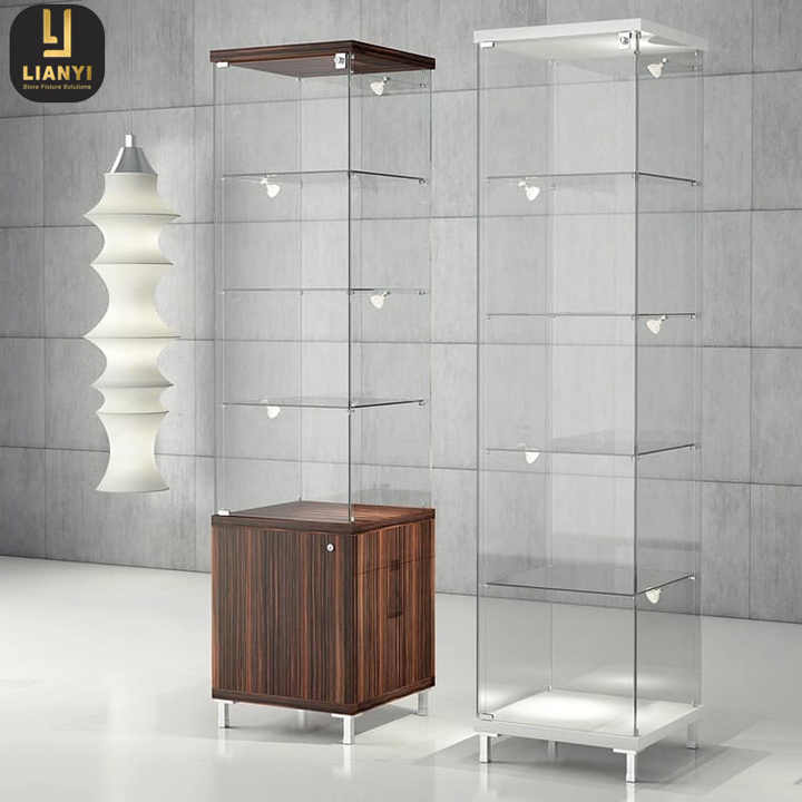 Modern Glass Shelves Showcase Full Vision Tower Display Cabinets for ...
