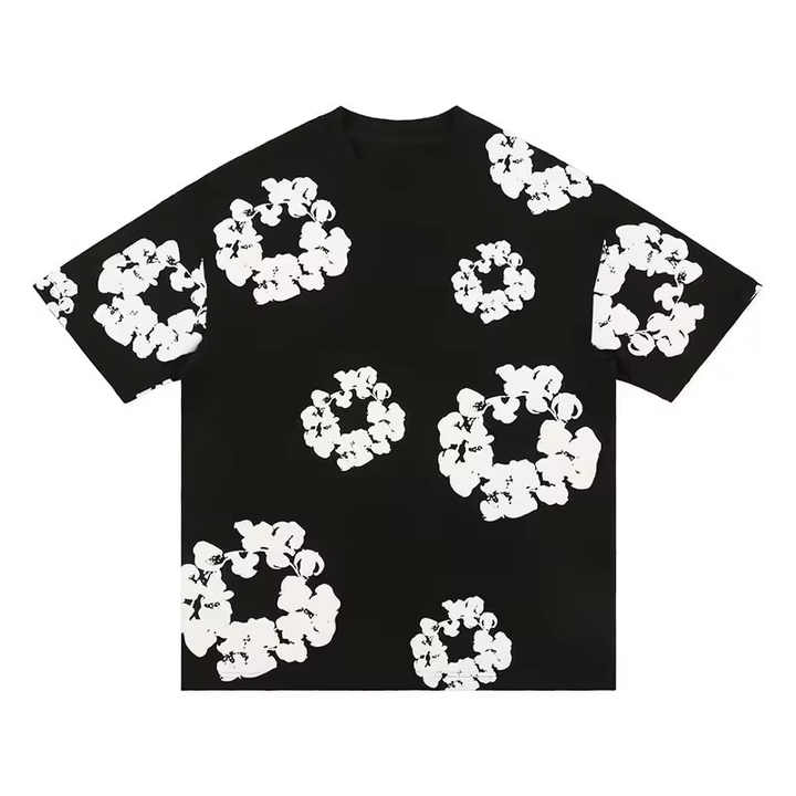 100% cotton floral print hot selling tshirt denim tears tshirt round ...
