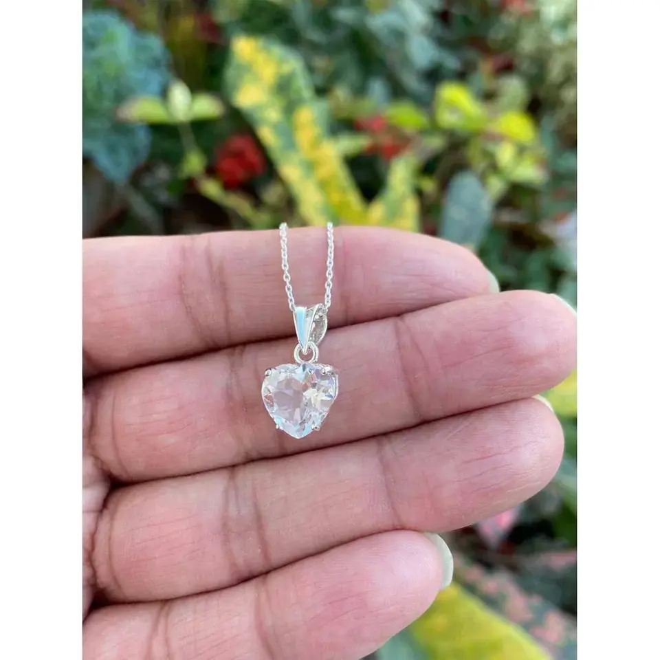 925 Silver Clear Quartz Heart Necklace Elegant Crystal Necklace with ...