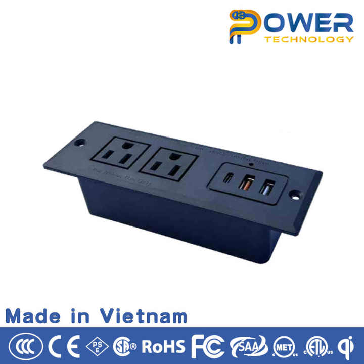 20W Recessed US Power Strip PW-A-2021 Model with 2AC Type C and Dual USB