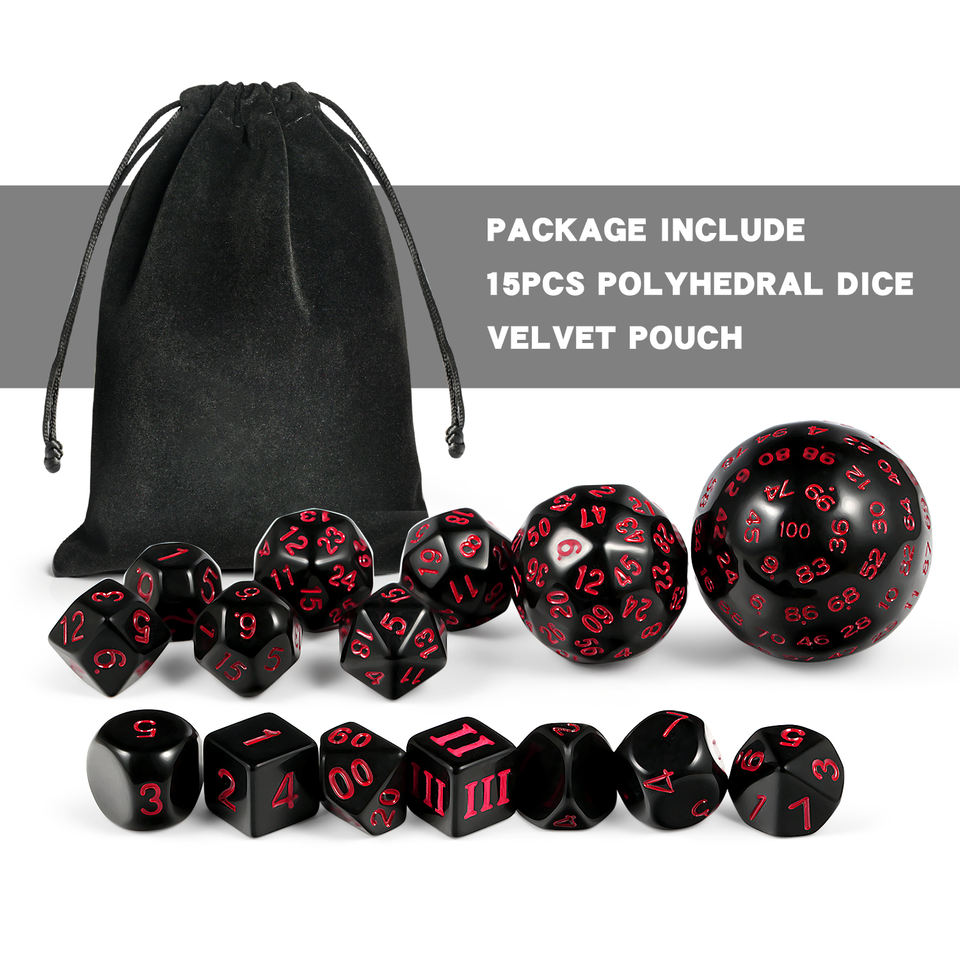 Customized 15 Pcs Full D3-D100 Polyhedral Dice Set for Dnd