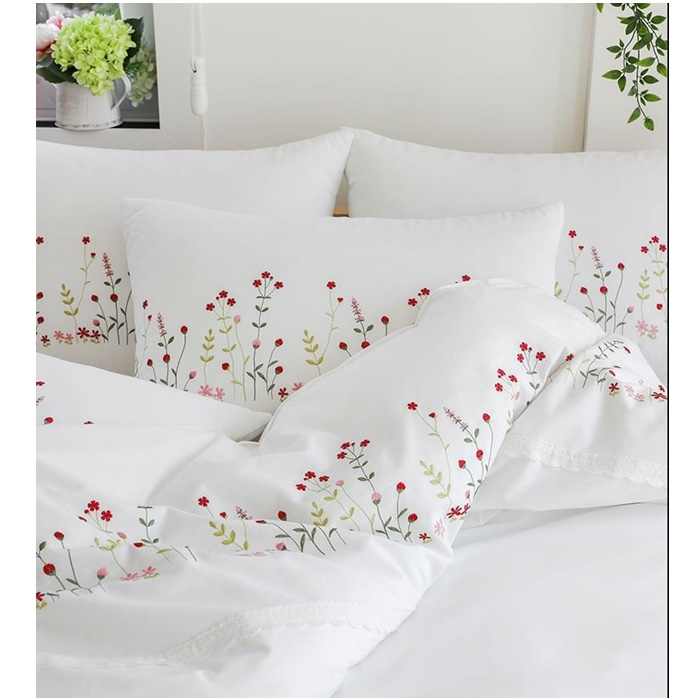 Custom Embroidery Flower Garden Bedding Set Cotton Sateen High Quality ...