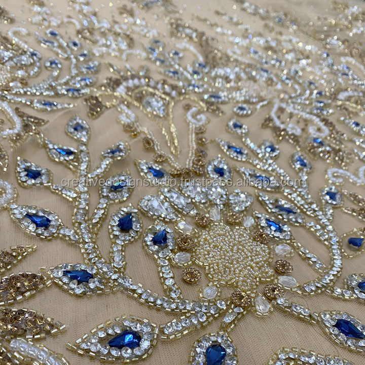 Heavy Color Crystal stone with beaded luxurious hand embroidery fabric ...