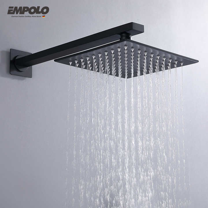 Empolo Black Wall Mounted Rainfall Shower Mixer Faucet Set
