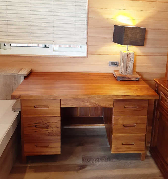 Contemporary and Minimalist Teak Computer Desk with 7 Drawers for Study ...