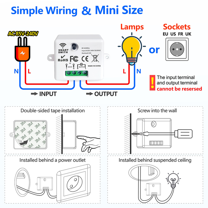 Mini RF 433mhz Module - Smart Life Wireless Switch Light