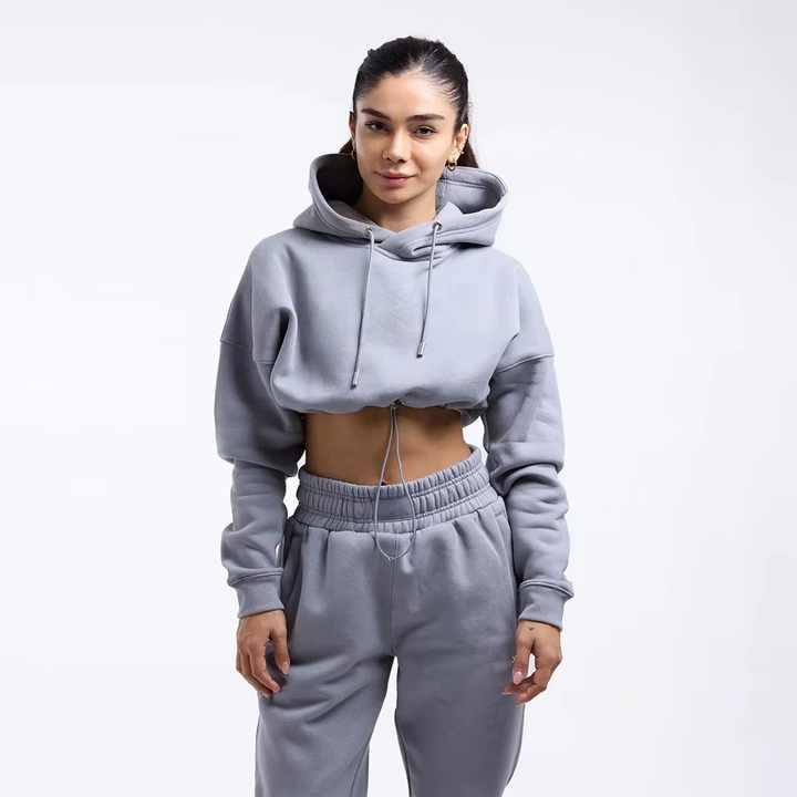Custom Logo Women's Breathable Brushed Cotton Fleece Tracksuits Cropped ...