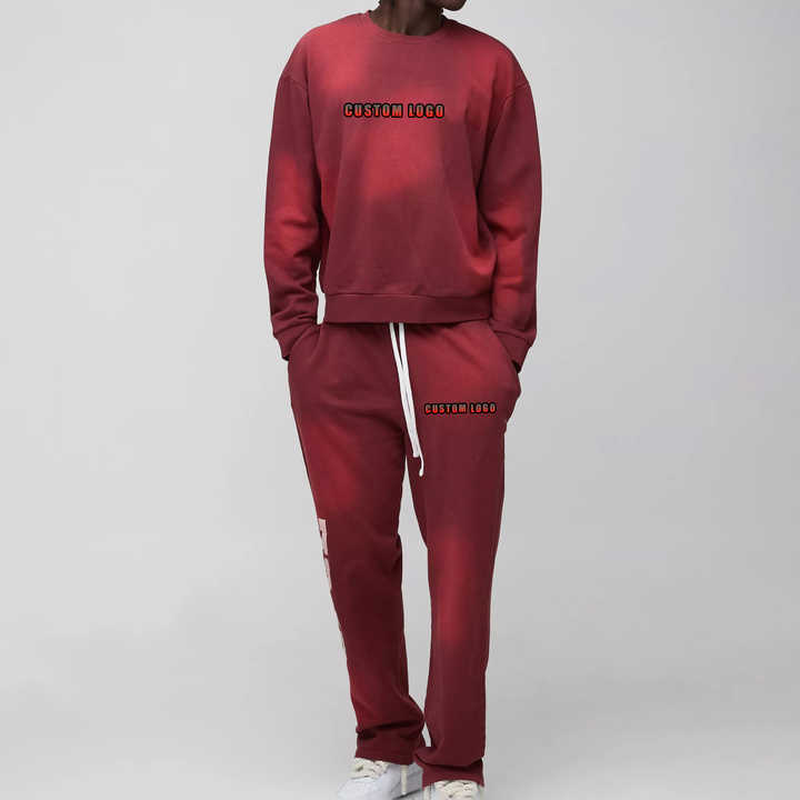OEM Custom Sun Faded Acid Wash Tracksuit Streetwear Drop Shoulder Sun ...
