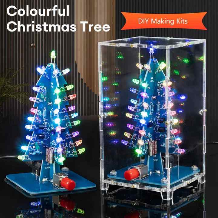 DIY 3D Christmas Tree Soldering Practice Colorful LED Flashing LED RGB ...