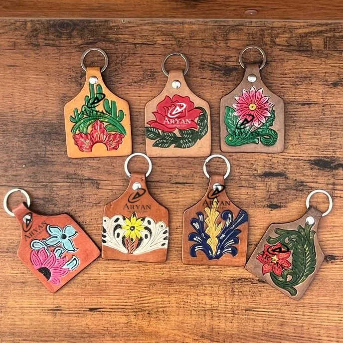 Hand Carved Tooled Leather Key Chains Cute Exotic Shape Leather Key ...