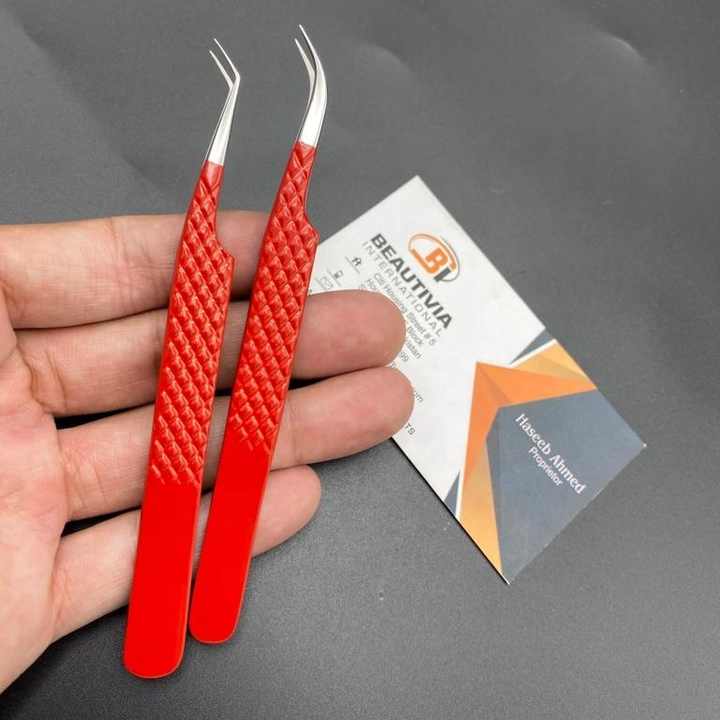 Red Color Coated Stainless Steel Eyelash Extension Tweezers With Custom ...