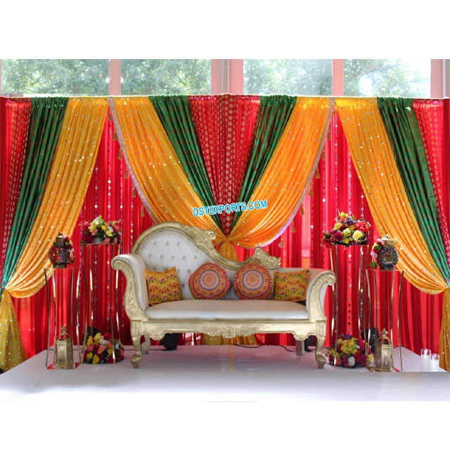 Wedding Backdrop Draping Design for Mehndi Stage - DST EXPORTS