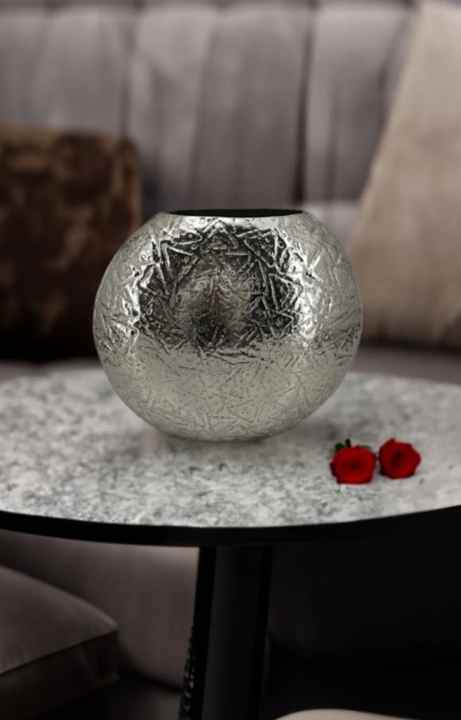 Decorative Textured Oval Vase-Antique Aluminum Blue Bud Vase for ...