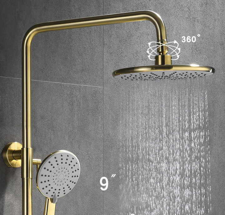 Matt Brushed Gold Brass Shower Set with Thermostatic Faucets Bathroom ...