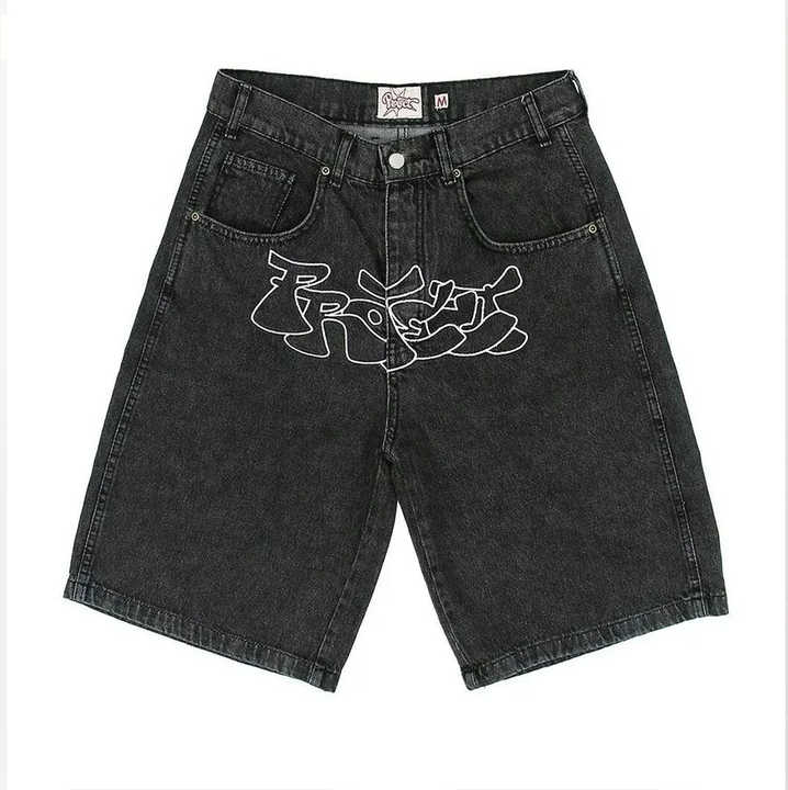 2025 New Embroidery Denim Washed Shorts - Baggy Jorts for Men