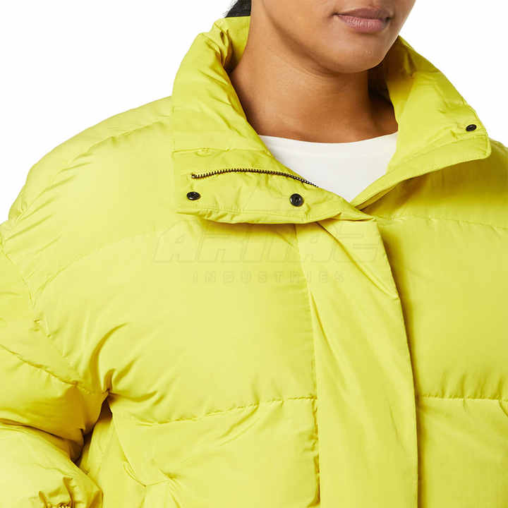 Full Zip Puffer Jacket With High Collar And Windproof Fabric For Cold ...