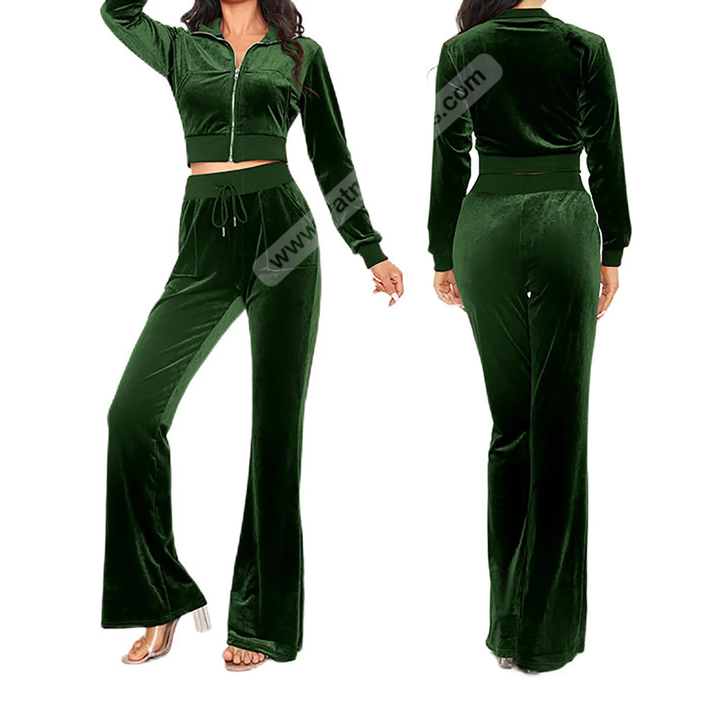 Elevate Your Look With Women Custom Velour Cropped Hoodie and Flared ...
