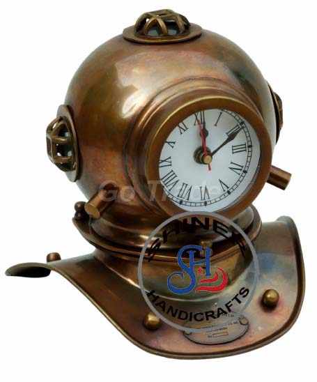 US Navy Mark Deep Sea Scuba Helmet Clock Antique Brass 8 Inches Divers ...