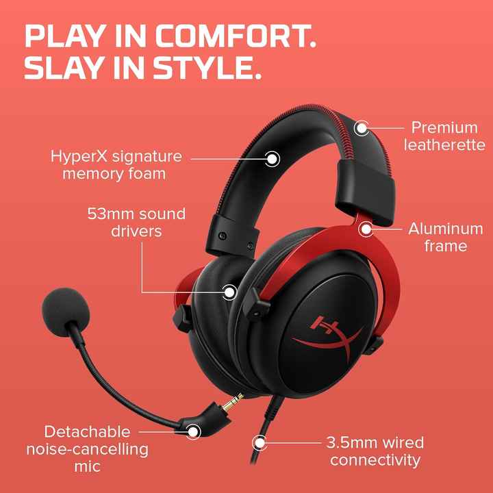 HyperX Cloud 2 Wired 4P5M0AA Red Wire gaming headset bluetooth headset ...