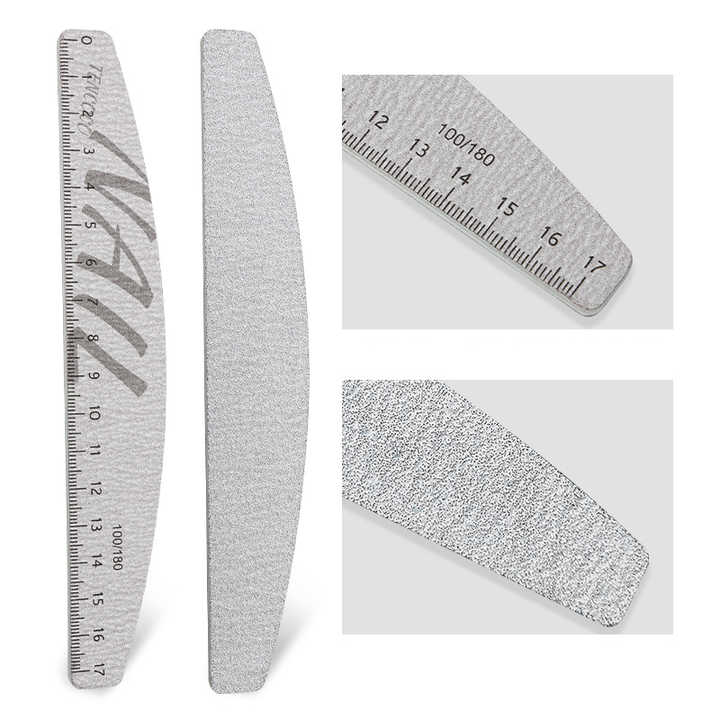 Plastic Board Half Moon Nail File with Scale Double Sided 80/80 100/180 ...