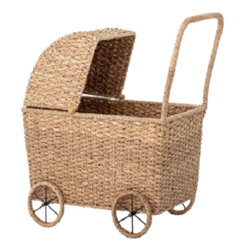 Natural Wicker Doll Pram - Handwoven Rattan Toy Stroller with Wooden ...