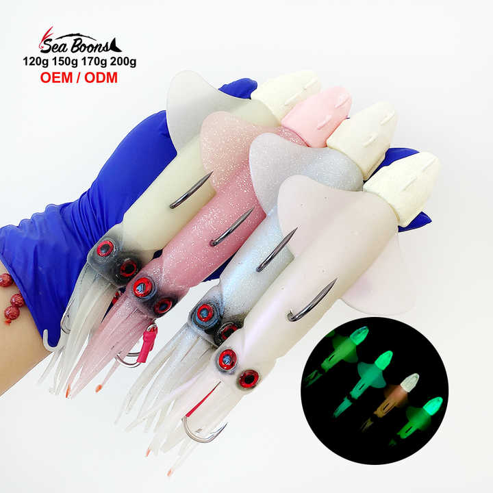 20g 150g 170g 200g 22cm Luminous Glow Soft Squid Lead Jig Head Skirts Balance Action Tuna ...