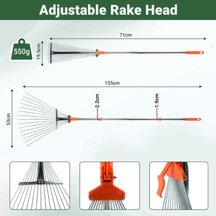 One99 15T Adjustable Telescopic Steel Leaf Rake Durable and Lightweight ...