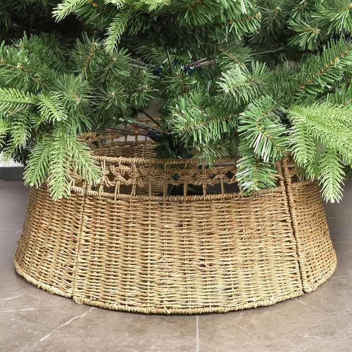 Natural Woven Farmhouse Christmas Tree Collar Rustic Woven Skirt For ...