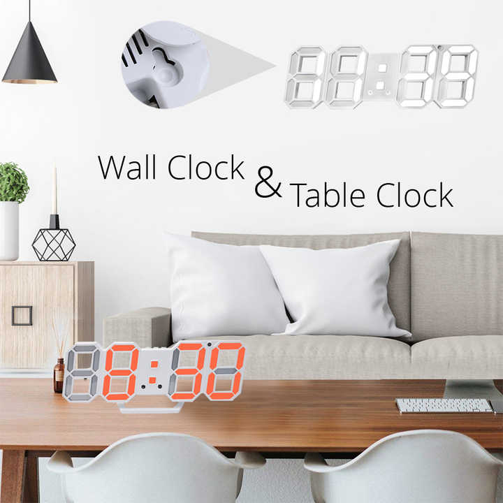 3D LED Wall Clock Modern Design Digital Table Clock Alarm Nightlight ...