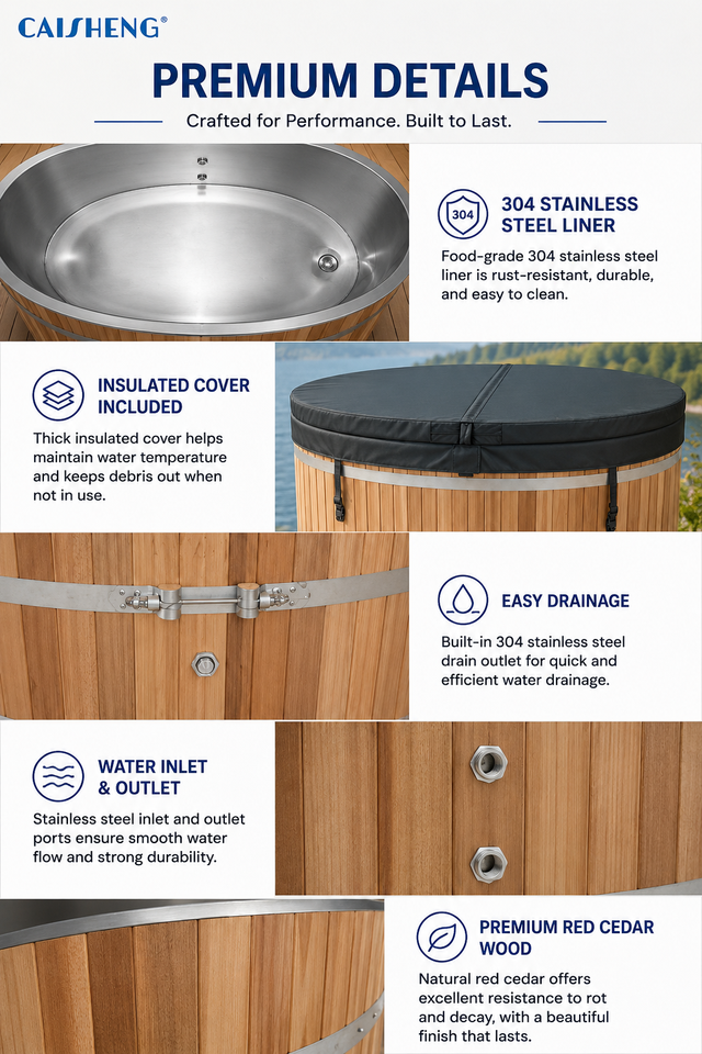 CAISHENG Red Cedar Ice Bath Tub Outdoor Indoor Cold Plunge Tub with 304 ...