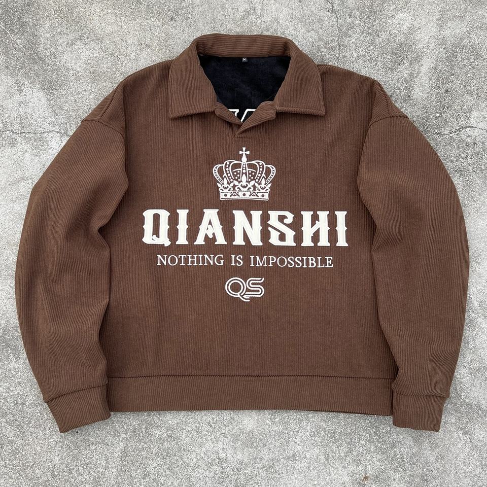 Vintage Embroidery Corduroy Hoodies Thick Cotton Men Boxy Sweatshirt ...