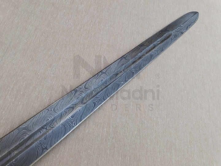 DAMASCUS HANDMADE BLACK HORN HANDLE MEDIEVAL KNIGHT ARMING SWORD NMT ...