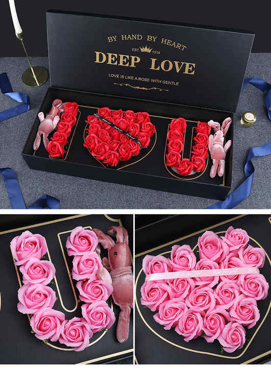 BLH Heart Roses Flower Box - Romantic I LOVE YOU Gift