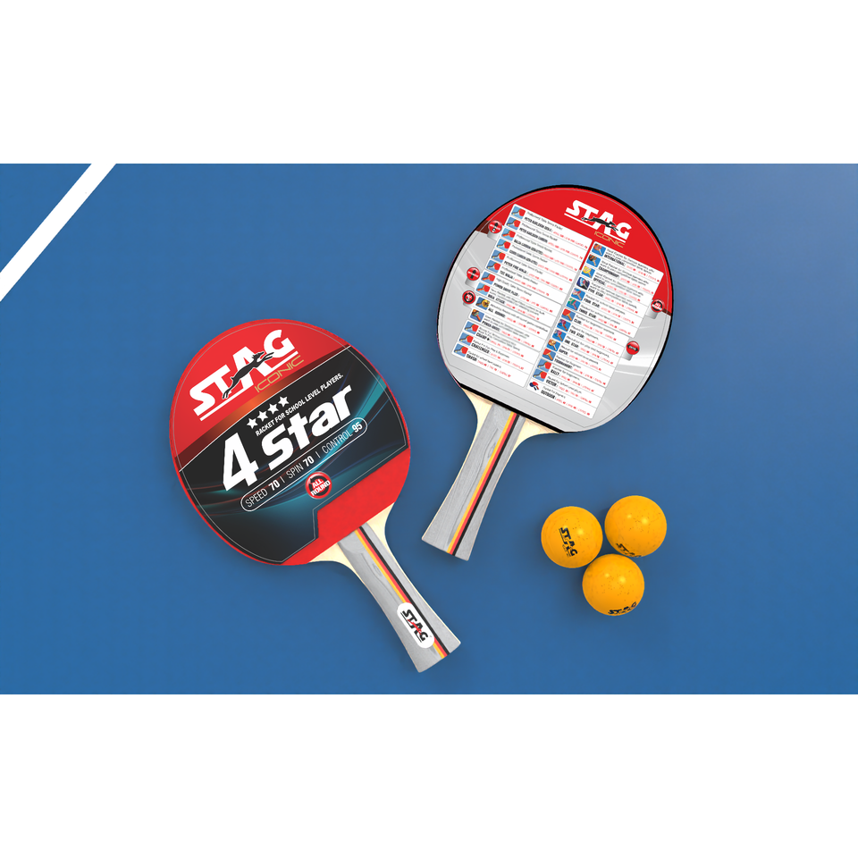 STAG ICONIC Professional Table Tennis Playset 4-Star 2 Rackets & 3 ...