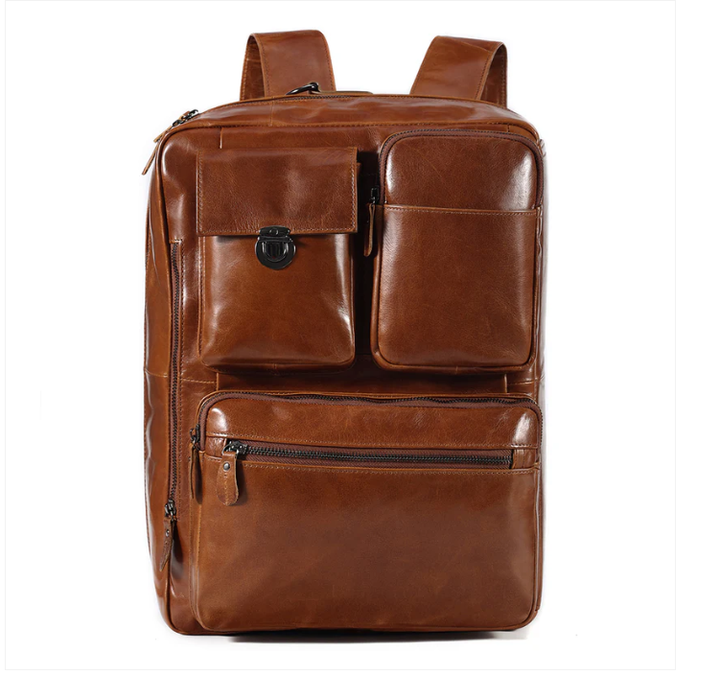 Men's 17-Inch Laptop Backpack Genuine Leather Convertible Briefcase ...