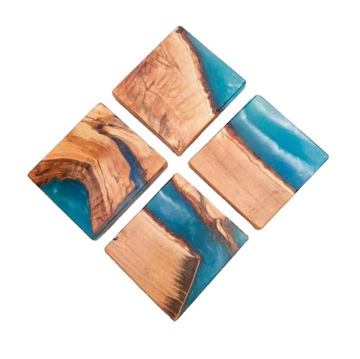 Square Acacia Wood and Epoxy Resin Coasters Set | Handmade Rustic ...