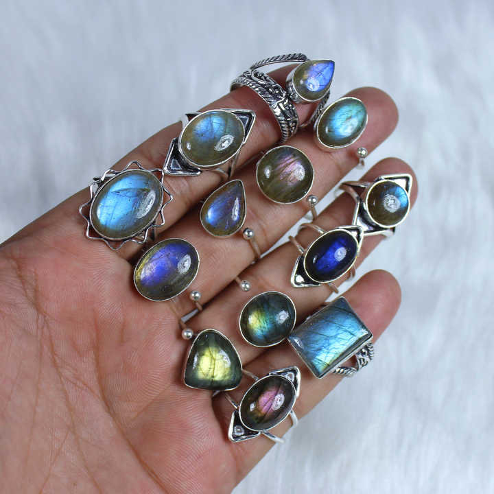 Labradorite Gemstone Ring - Sterling Silver Plated Jewelry