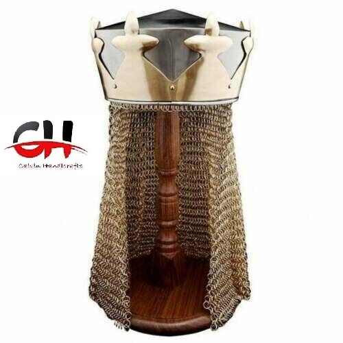 Medieval Monty Python King Arthur Helmet with Aventail Chain Mail
