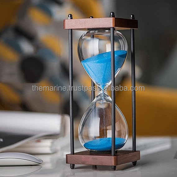 Wholesale 30 Minute Sand Timer Blue Hourglass With Wooden Stand Clear ...