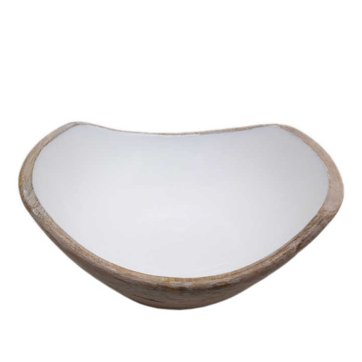 Acacia Wood Round Bowl White Color Small Size Serving Bowl & Salad Bowl ...