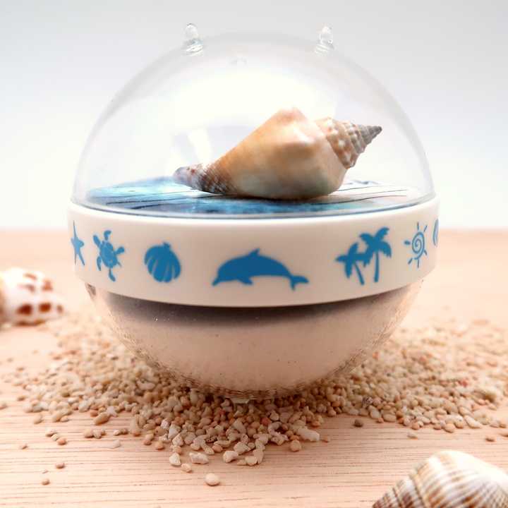 Colorful Beach-Themed Sand Globe Paperweight with Footprints & Shells