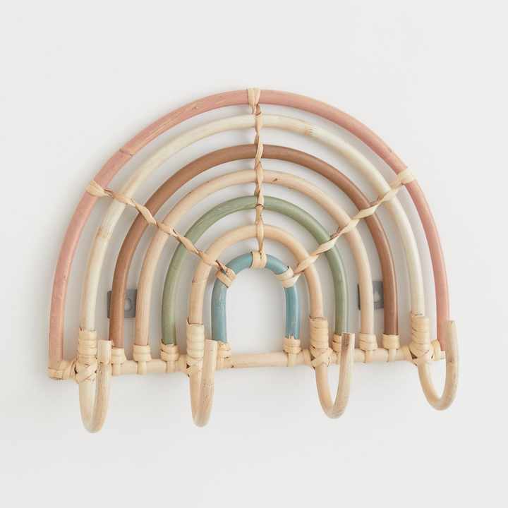 Hand Braided Rattan Rainbow-shaped Hanger Rack Colorful Rattan Hanging ...