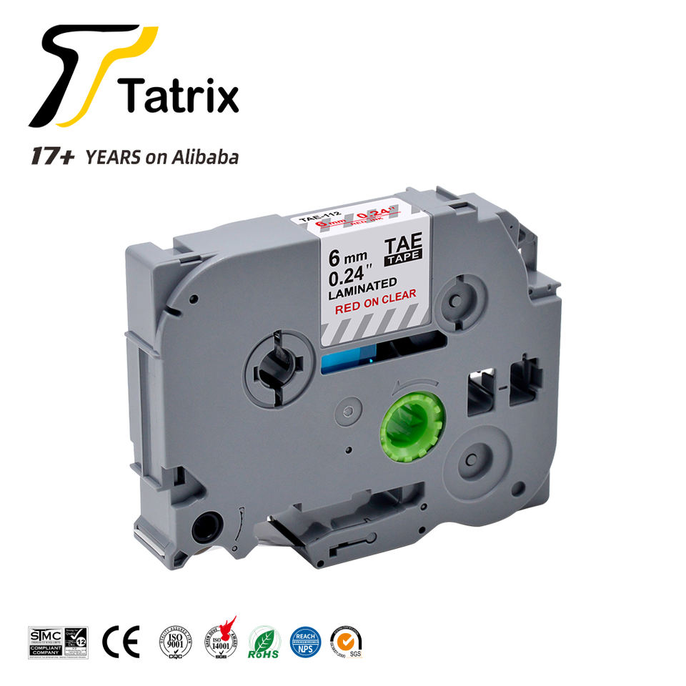 Tatrix TZ112 TZe112 TZ-112 TZe-112 6mm 레드 클리어 호환 라미네이트 라벨 테이프 카트리지 형제 P ...