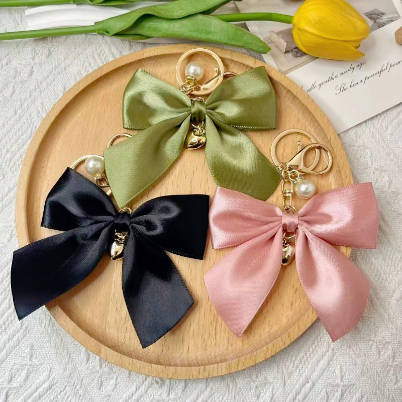 Sweet Pearl Heart Ribbon Bow Key Chains Ribbons for Bows BowKnot Bow ...